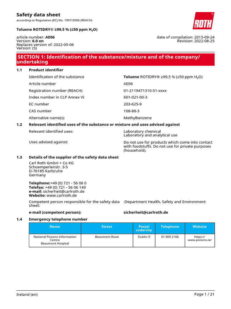 Toluene MSDS | PDF