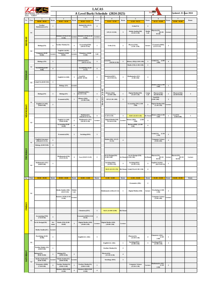 Timetable session 2024-2025 | PDF