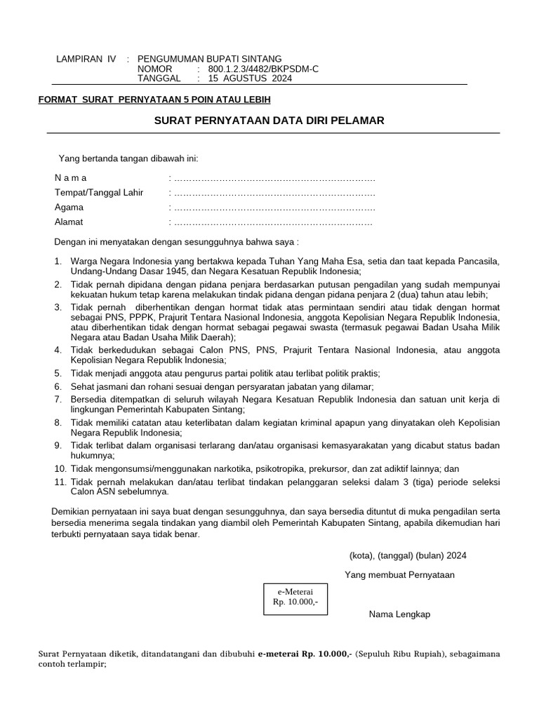 Lamp 4 Super Data Diri Pelamar | PDF