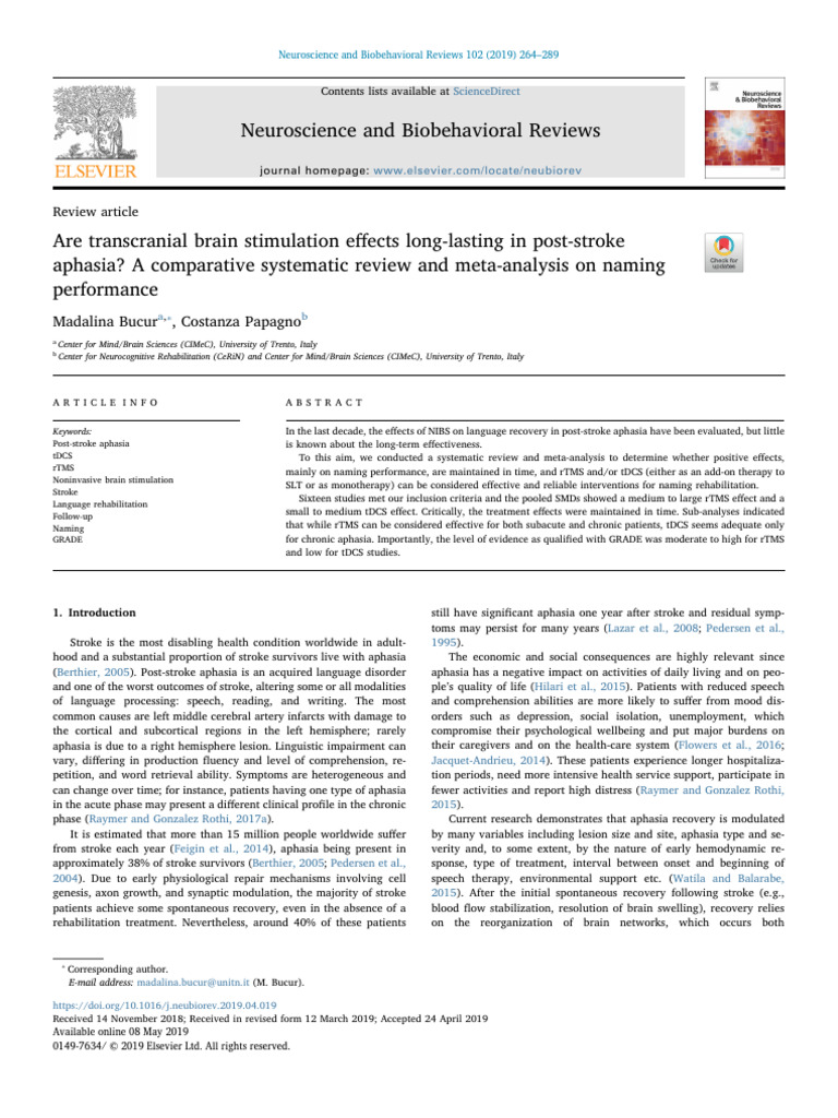 Bucur 2019. TDCS Chronic Aphasia | PDF