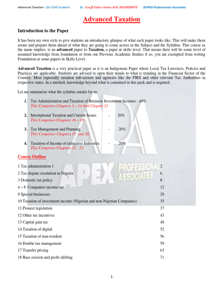 Advanced Taxation Guide for ICAN Students | PDF | Taxes | Dividend
