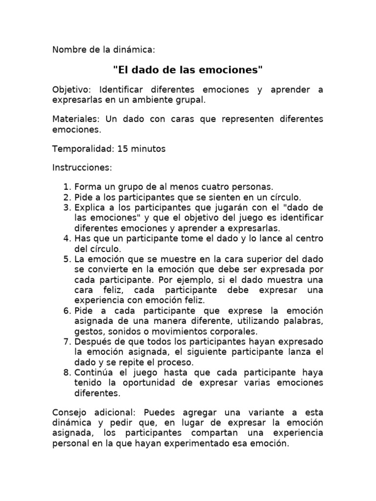 Dinámica Dado de las Emociones | PDF