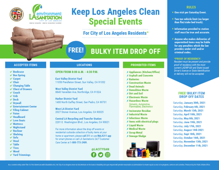 2021 LASAN Free Bulky Item Drop Off Dates EN | PDF