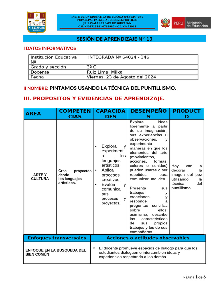 Sesión de Aprendizaje Nuevo Esquema #13 | PDF
