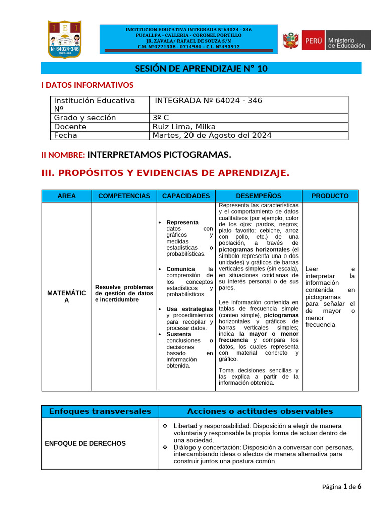 Sesión de Aprendizaje Nuevo Esquema #10 | PDF
