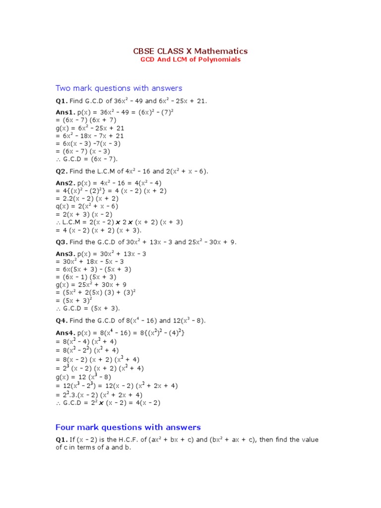 GCD and LCM of Polynomials | PDF | Computational Science | Mathematical ...