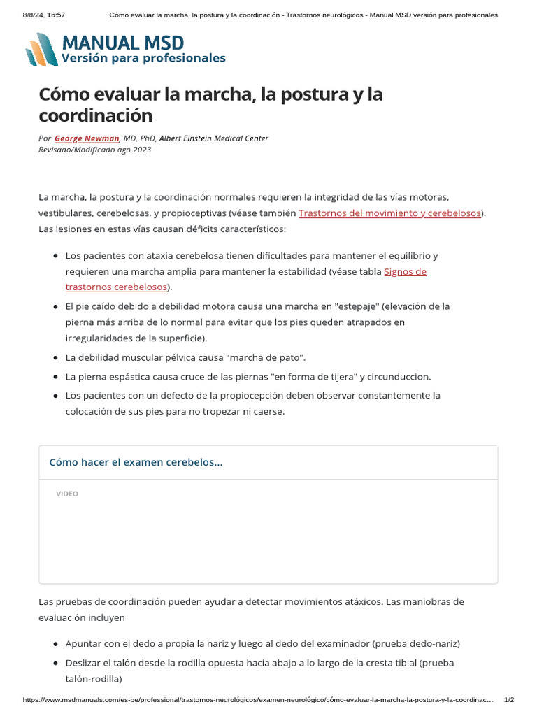 Cómo Evaluar La Marcha, La Postura y La Coordinación - Trastornos Neurológicos - Manual MSD ...