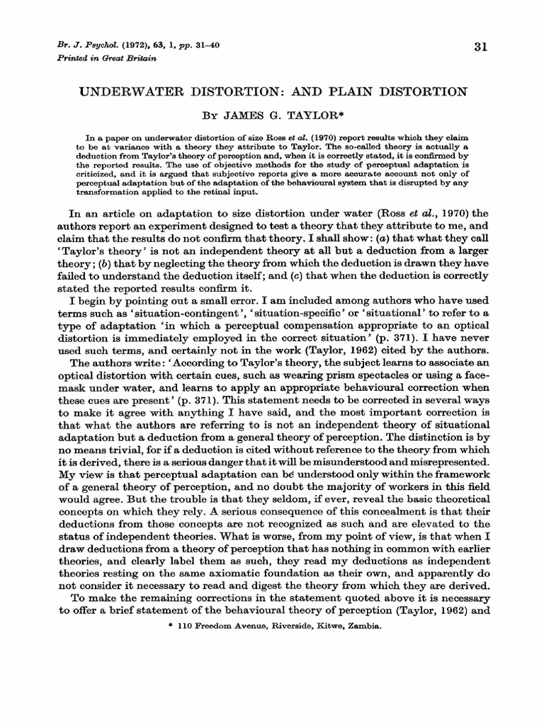 TAYLOR, J. G. (1972). UNDERWATER DISTORTION - AND PLAIN DISTORTION. | PDF