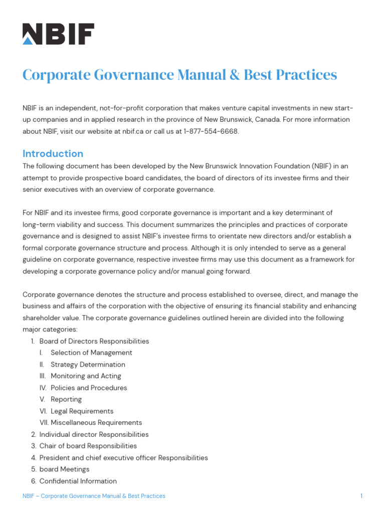 NBIF Corporate Governance Manual | PDF