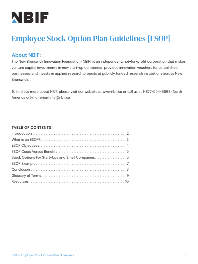 NBIF Employee Stock Option Plan Guidelines | PDF