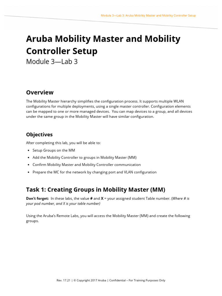 IAW 8.1.0.4 Lab 3 - Aruba Mobility Master and Mobility Controller Setup ...