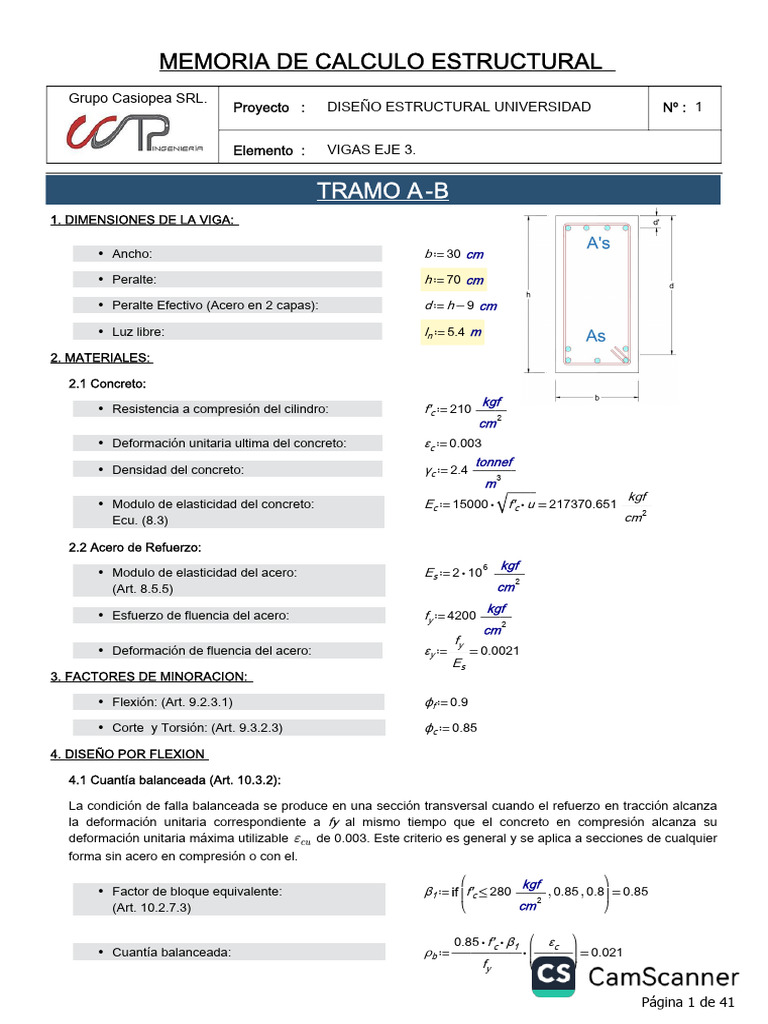Memoria de Calculo de Vigas | PDF