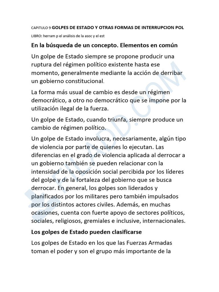 Capitulo 9 Golpes de Estado y Otras Formas de Interrupcion Pol | PDF