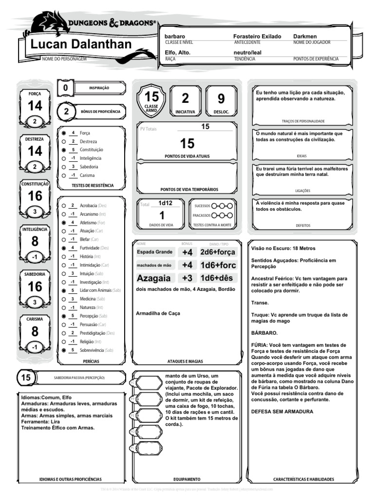 DD 5e Ficha de Personagem Automatica Biblioteca Elfica | PDF