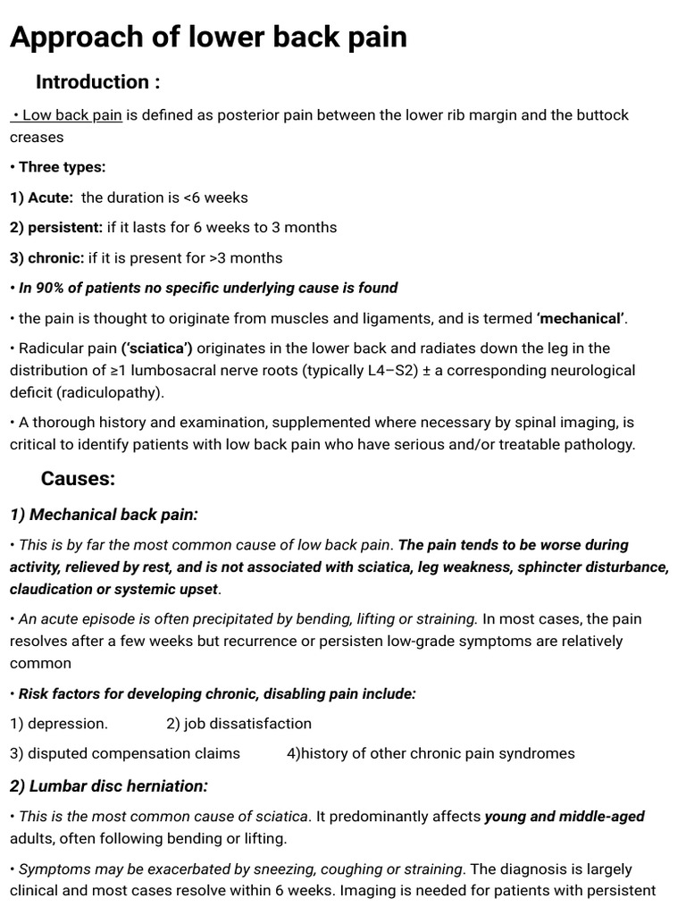 Approach of Lower Back Pain | PDF