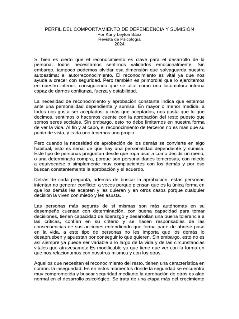 Perfil Del Comportamiento de Dependencia y Sumisión | PDF