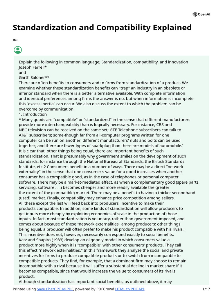 Standardization and Compatibility Explained | PDF | Market (Economics ...
