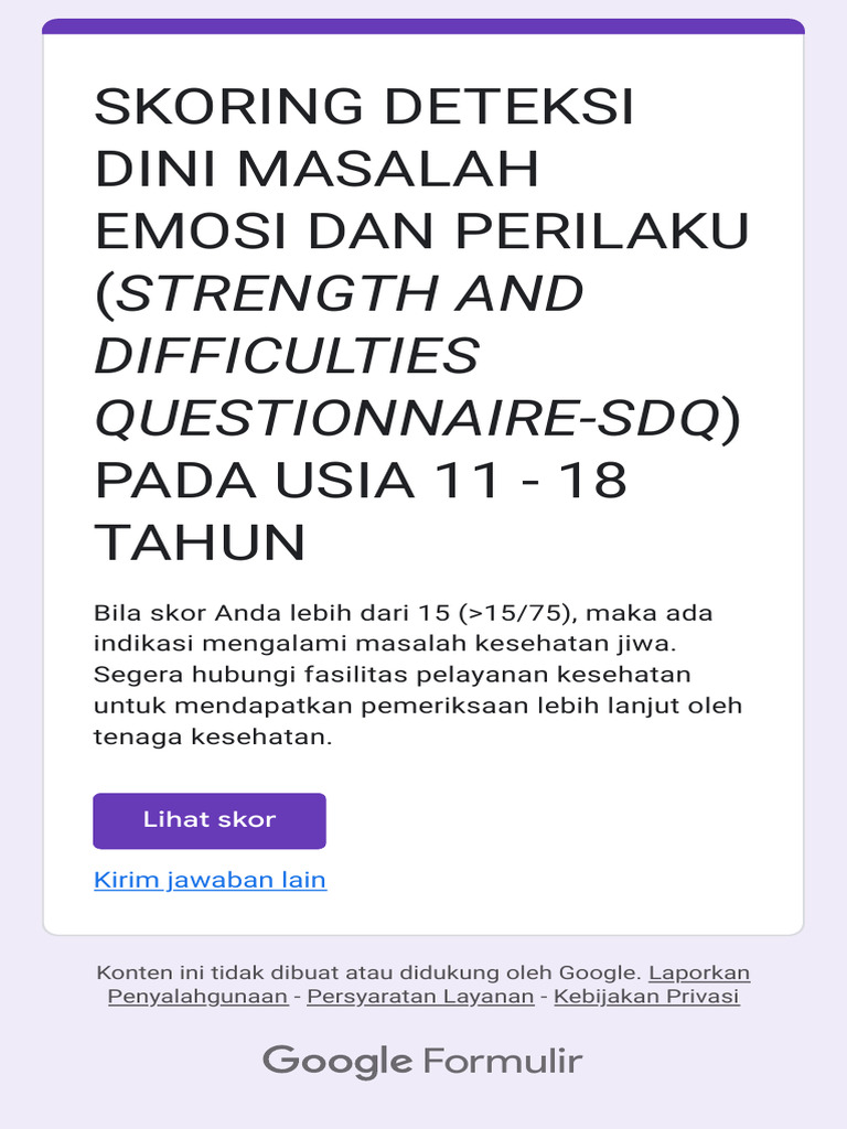 Skoring Deteksi Dini Masalah Emosi Dan Perilaku (Strength and Difficulties Questionnaire-Sdq ...