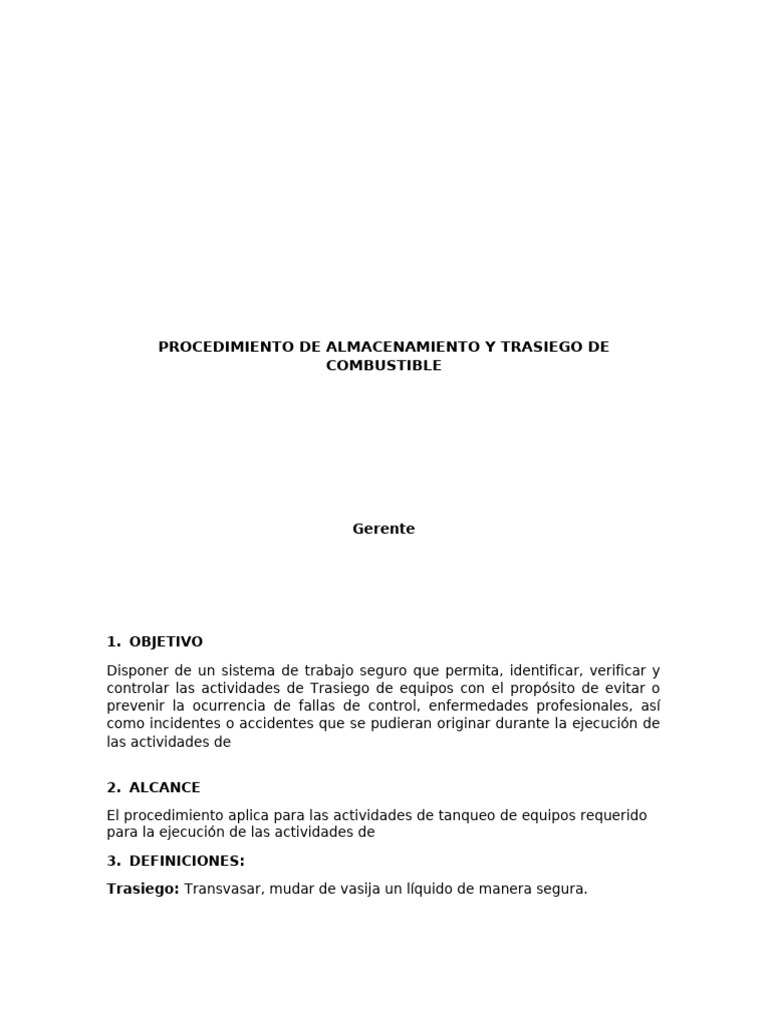 Procedimiento de Almacenamiento y Trasiego de Combustible | PDF