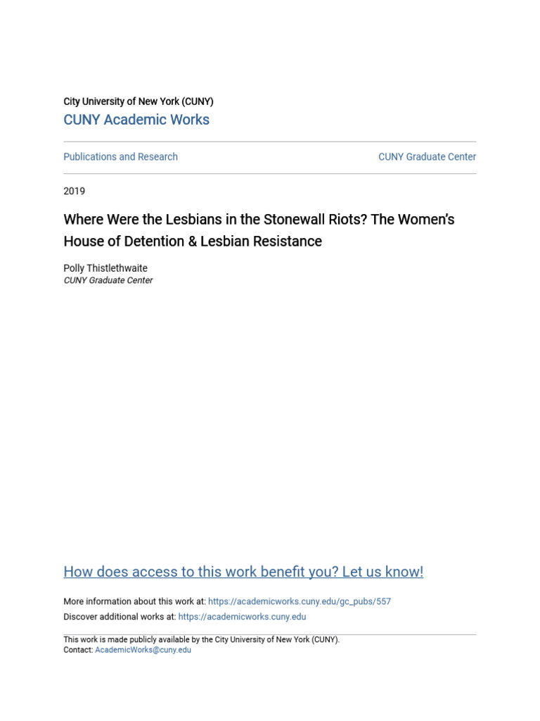 Where Were The Lesbians in The Stonewall Riots The Women's House | PDF