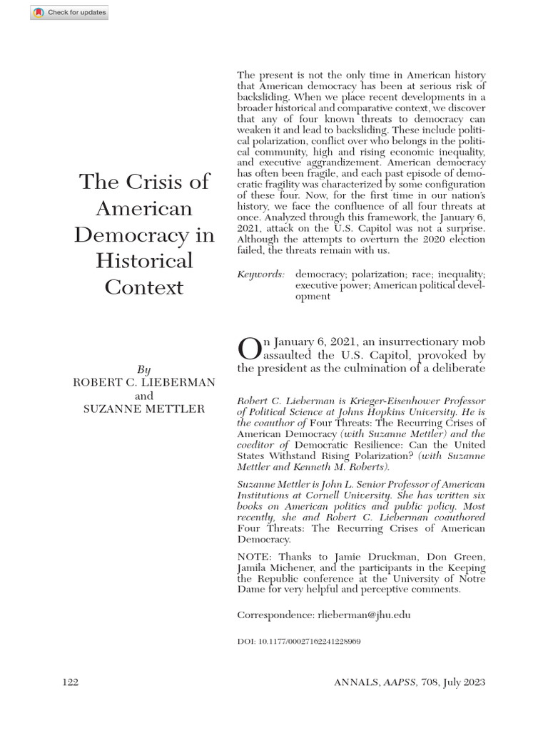 The Crisis of American Democracy in Historical Context | PDF