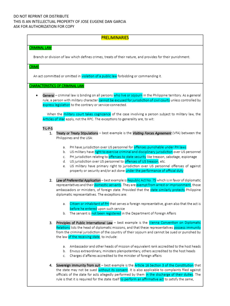 Criminal Law 1 To Self Defense | PDF