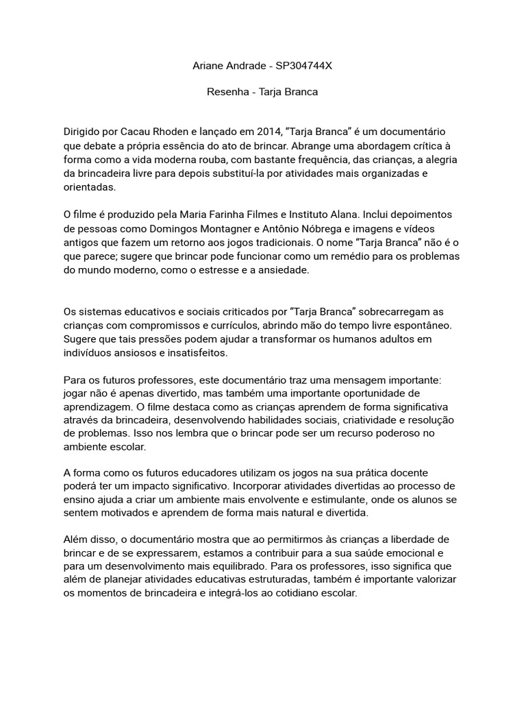 Resenha - Tarja Branca | PDF