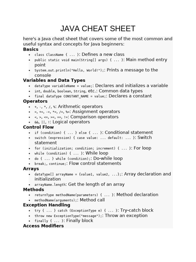 Java cheat sheet | PDF