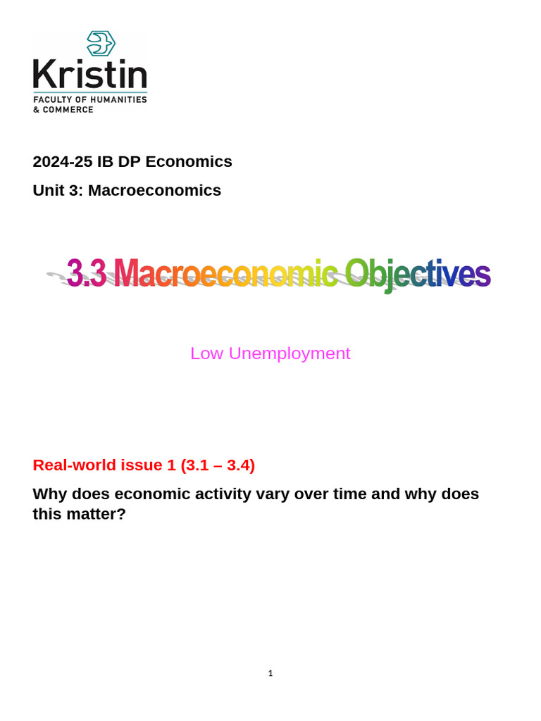 3.3 Macroeconomic Objectives 2 - Low Unemployment | PDF
