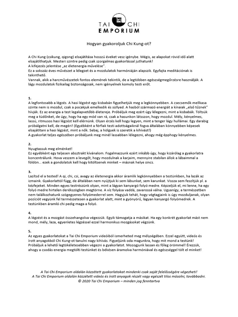 Hogyan Gyakoroljuk Chi Kung-Ot? | PDF