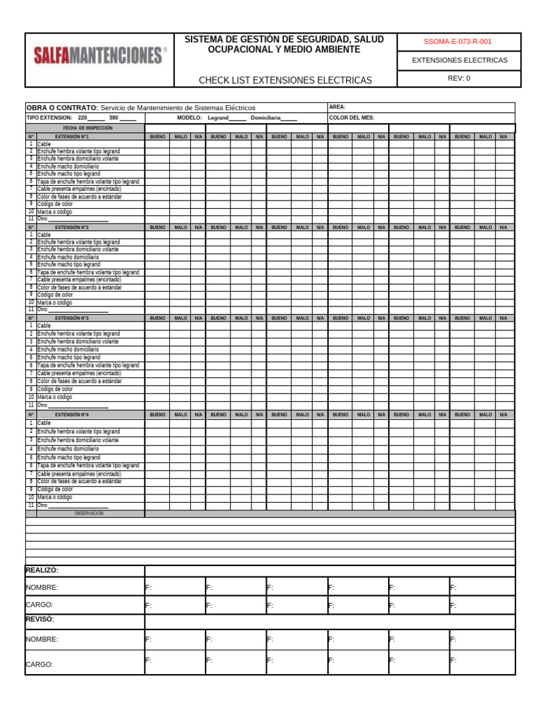 Check List Extension Electrica | PDF