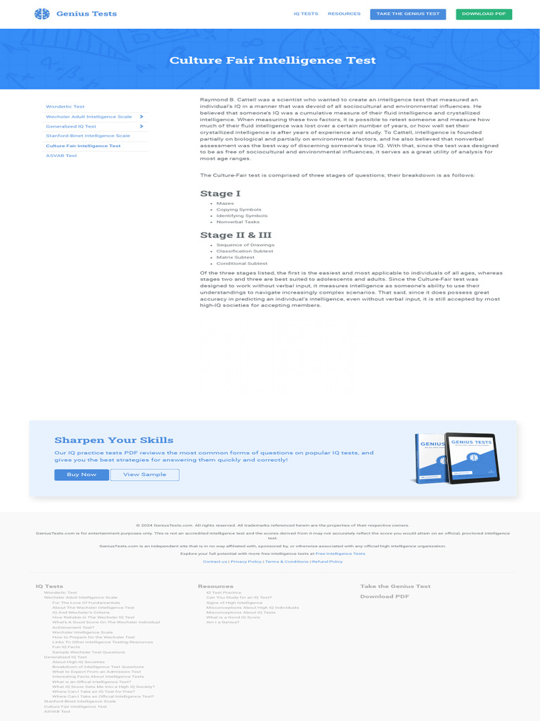 Culture Fair Intelligence Test - Genius Tests | PDF