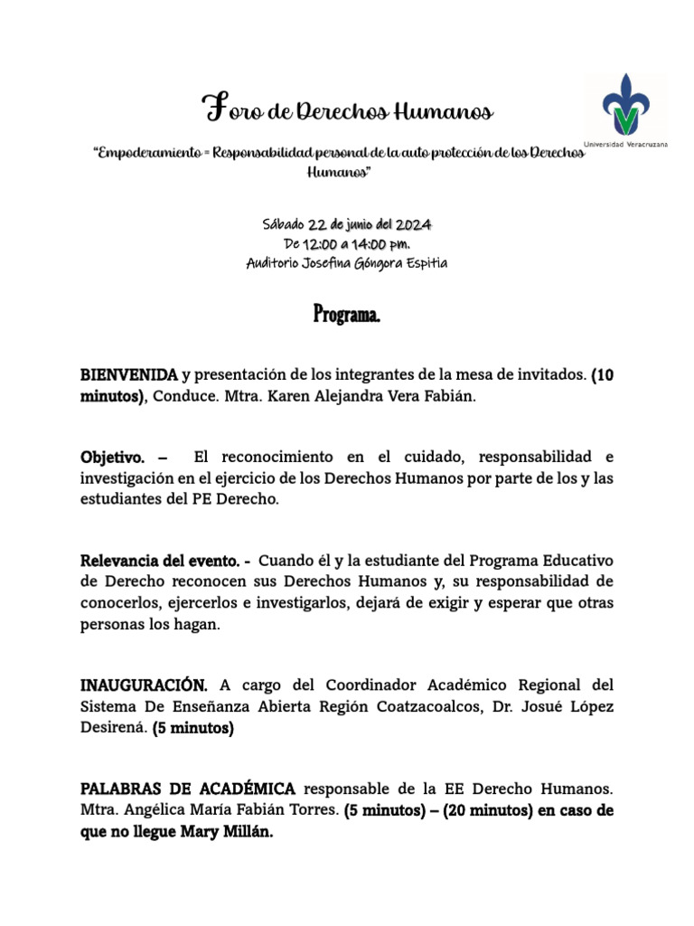 Programa Foro D.humanos Junio 22 24 | PDF