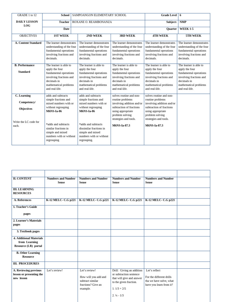 Week1 Dll Math | PDF