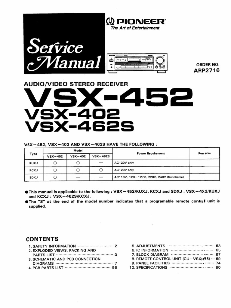 Hfe Pioneer Vsx-402 452 462s Service en | PDF