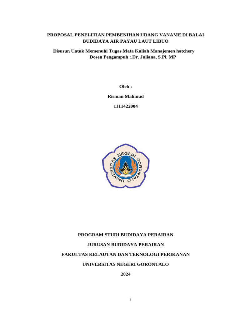 Proposal Penelitian Di Pohuwato Risman Mahmud 1111422004 ... | PDF