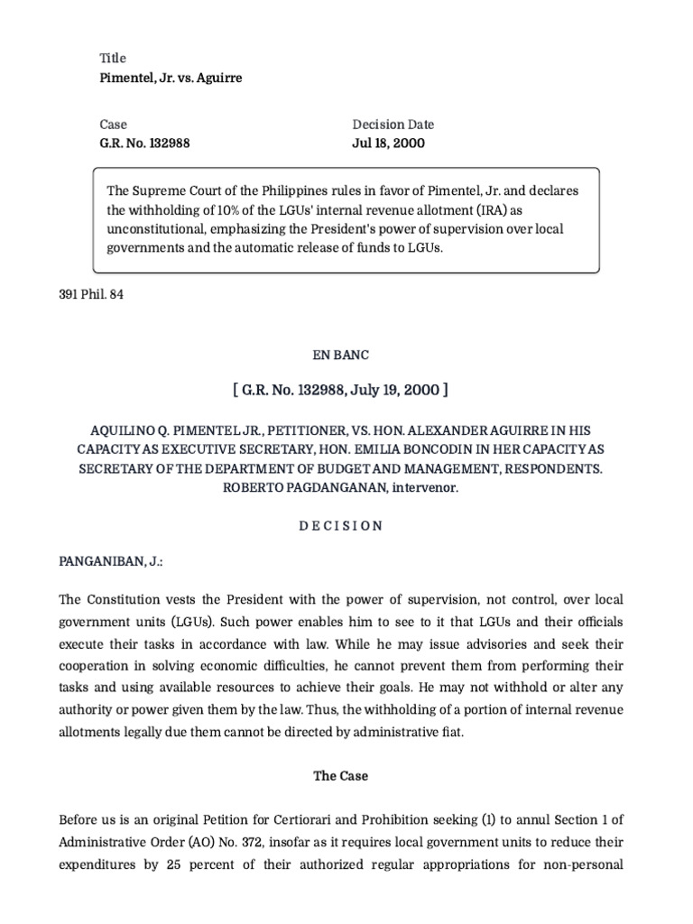 25) G.R. No. 132988 - Pimentel, Jr. vs. Aguirre | PDF