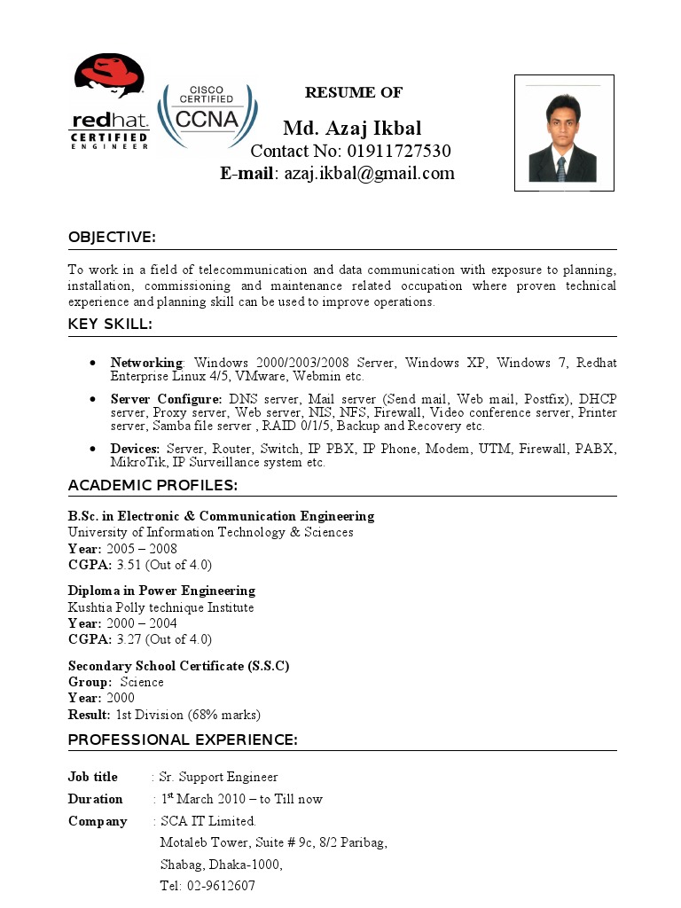 CV Md. Azaj Ikbal - Rhce - Ccna | PDF | System Administrator | Computer Network