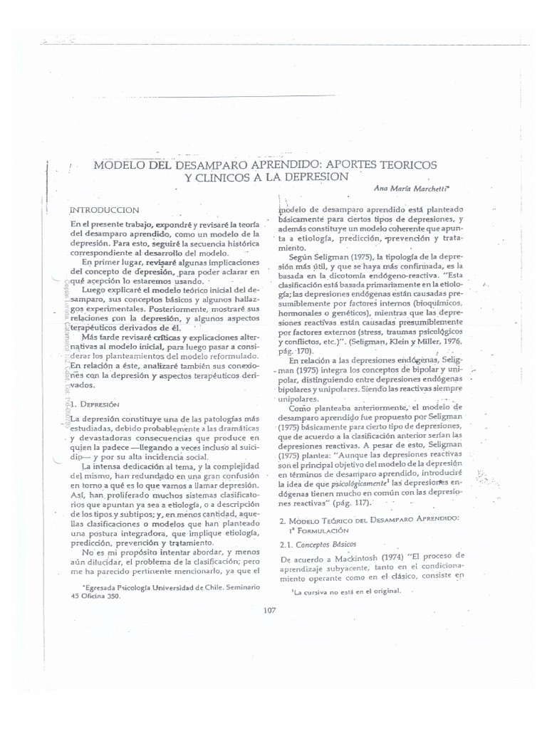 UNIDAD 5 Marchetti - Modelo Del Desamparo Aprendido | PDF