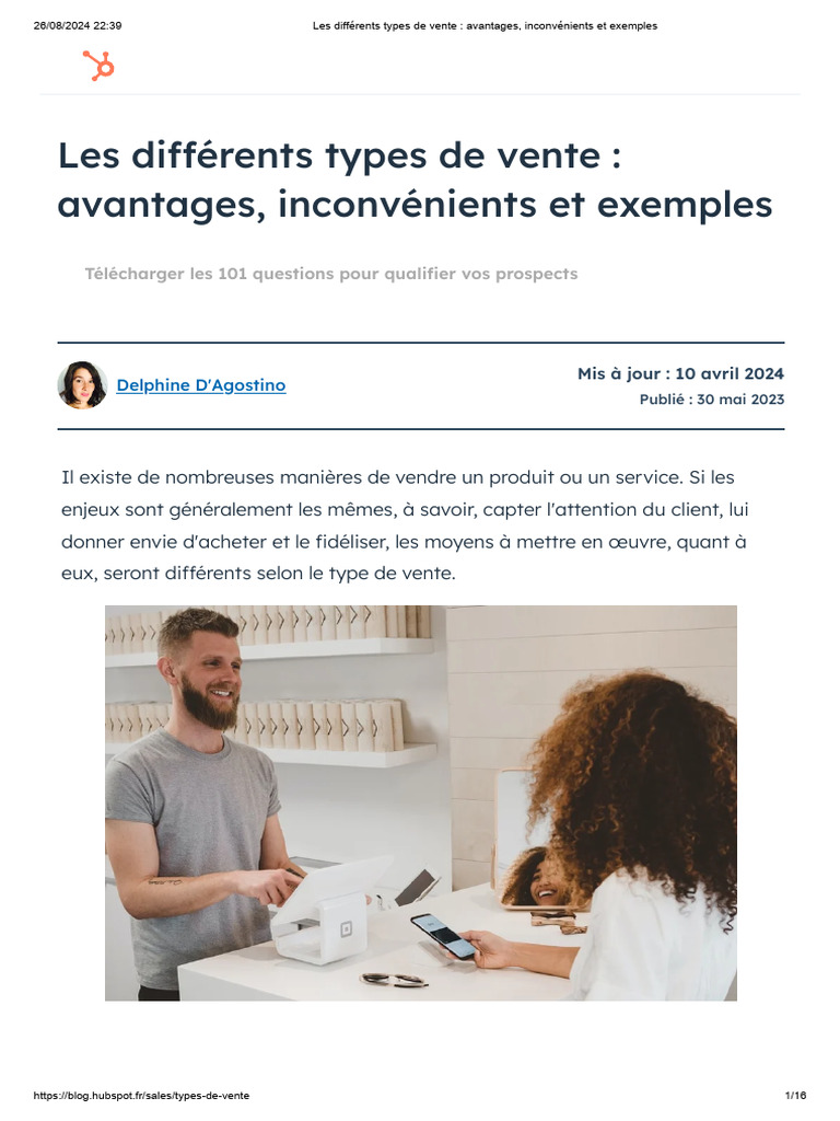 Les Différents Types de Vente - Avantages, Inconvénients Et Exemples | PDF
