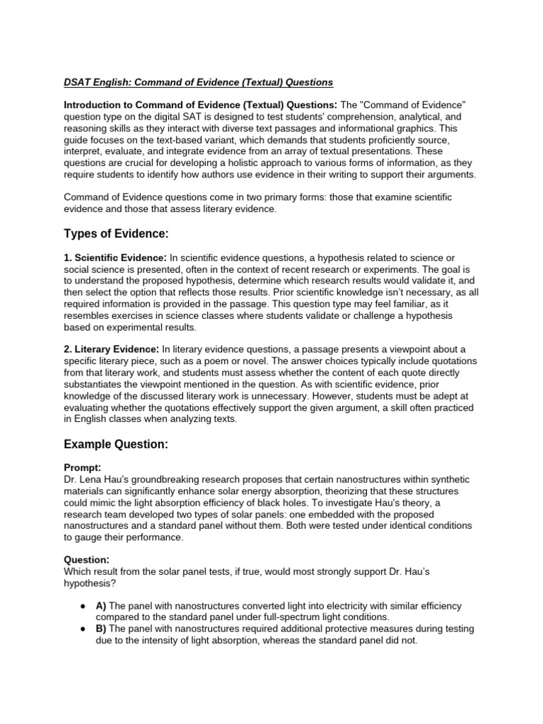 Mastering SAT Command of Evidence Questions | PDF | Evidence | Hypothesis