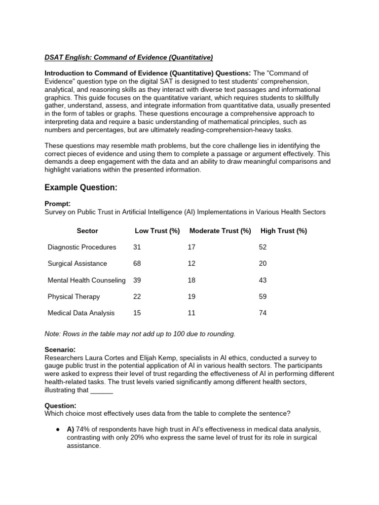 DSAT English - Command of Evidence (Quantitative) | PDF | Artificial ...