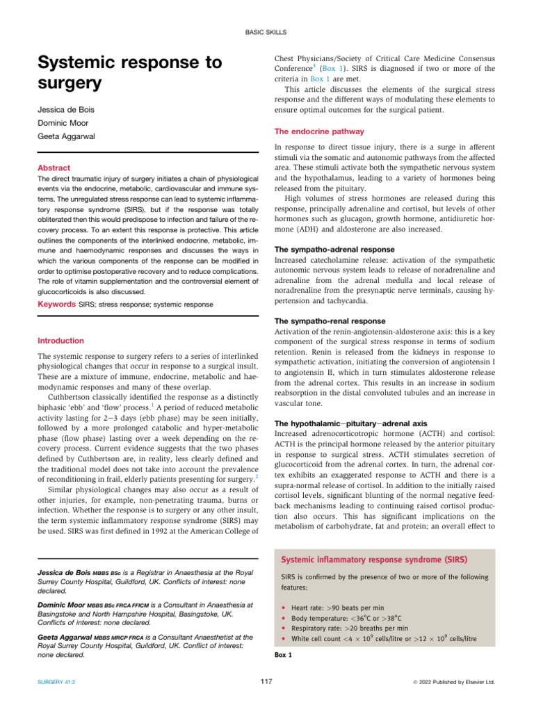 G1 CONTROL 1 Systemic Response To Surgery | PDF