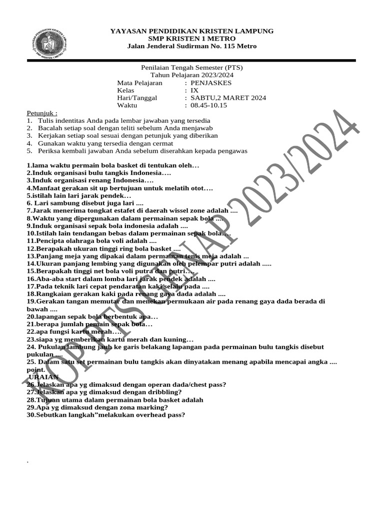 Kop Pas 22-23 Penjas Kelas 9 | PDF