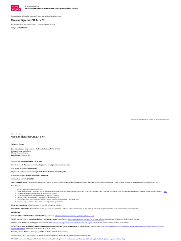 Uso Dos Dígrafos - CH, LH e NH | PDF