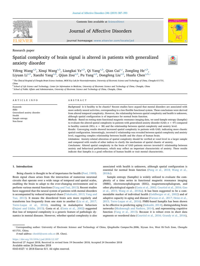 Spatial Complexity and GAD | PDF