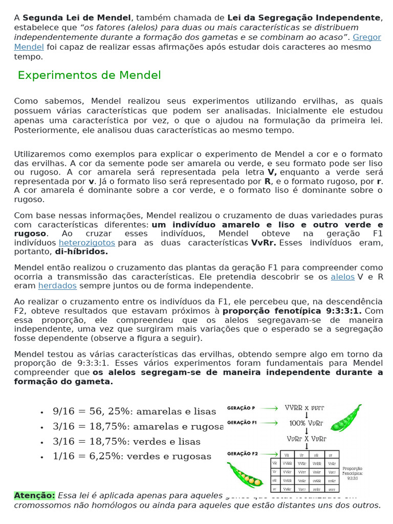Resumo Segunda Lei de Mendel | PDF