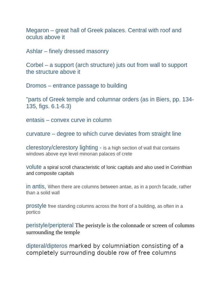 Greek Architecture Glossary | PDF | Column | Architectural Design