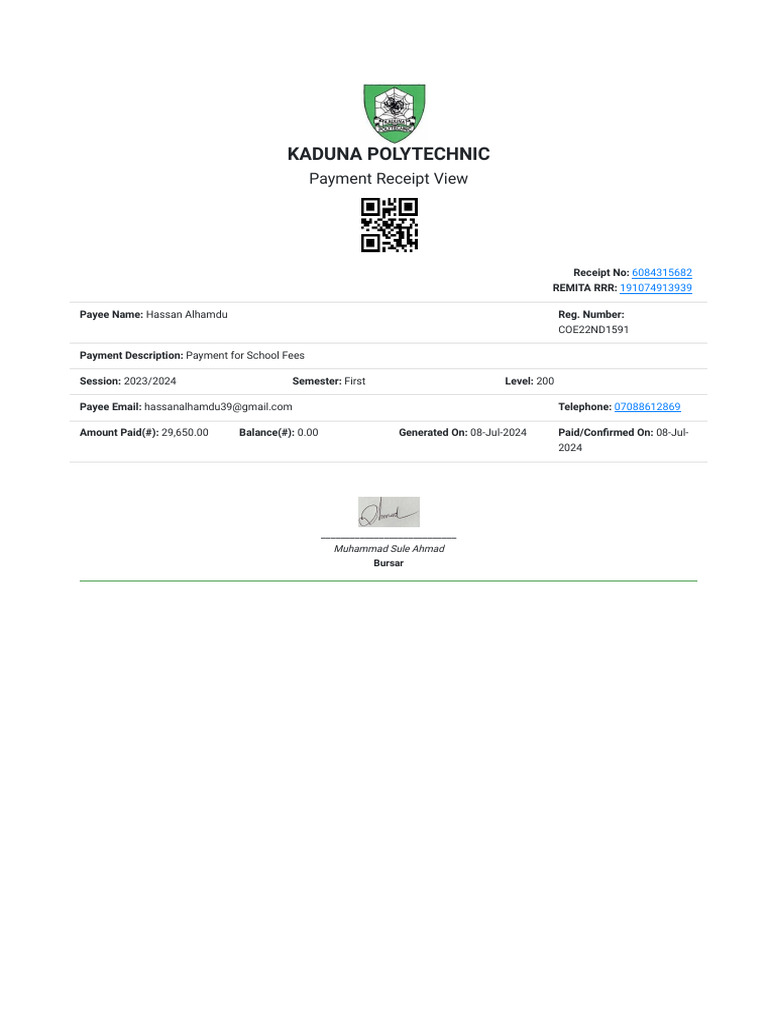 KADPOLY - Payment Receipt View | PDF