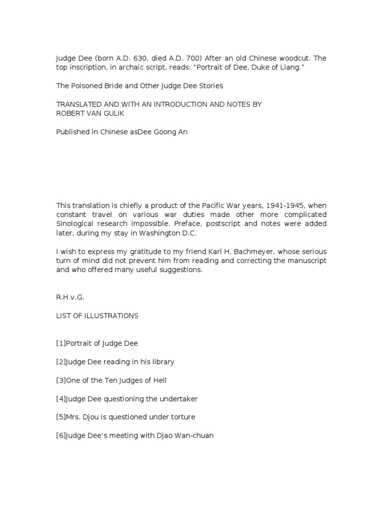 Judge Dee Series 00 The Poisoned Bride and Other Stories | PDF ...